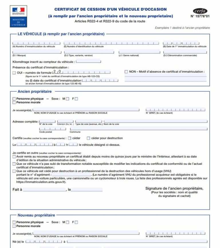 Cession de véhicule - Enregistrement cession de véhicule en ligne